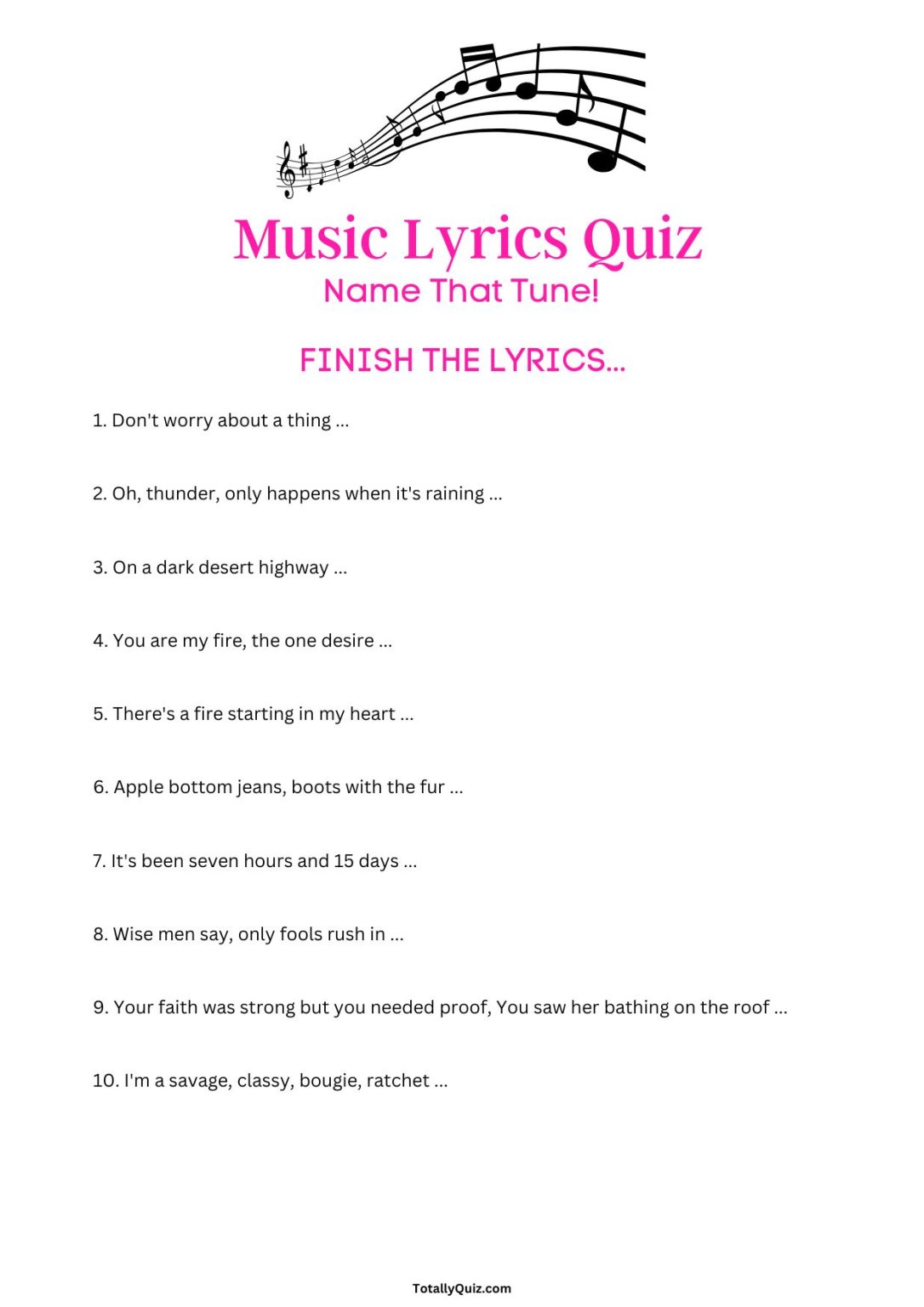 Music Lyric Quiz - Name That Tune and Finish The Lyrics Rounds (2023)