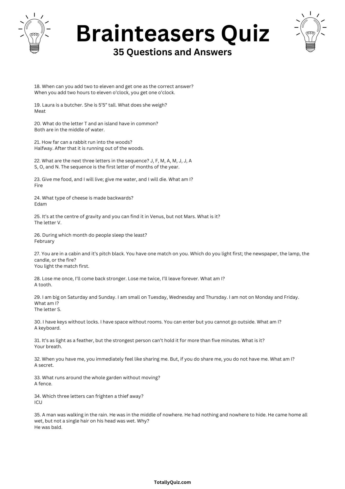 Fun Brainteasers Quiz - Totally Quiz