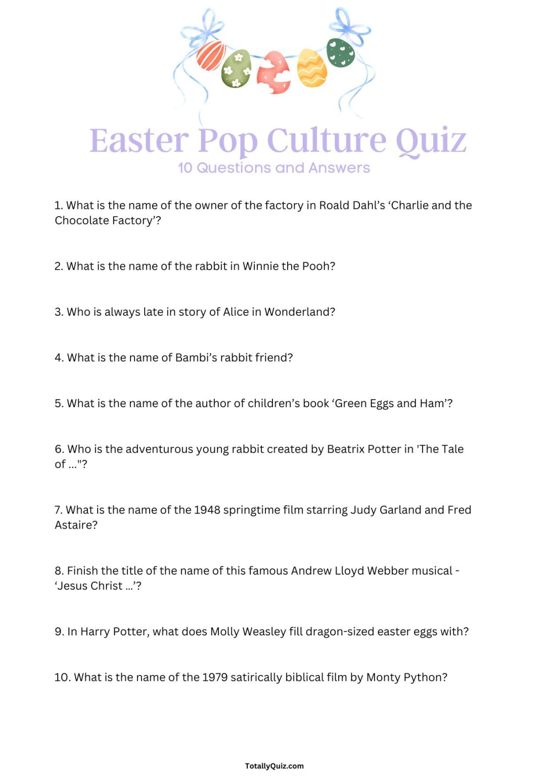 Easter Pop Culture Quiz - Film, Books, TV, Musicals