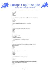 European Capital Cities Quiz - 20 Multiple Choice Questions