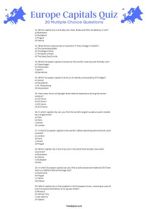 European Capital Cities Quiz - 20 Multiple Choice Questions