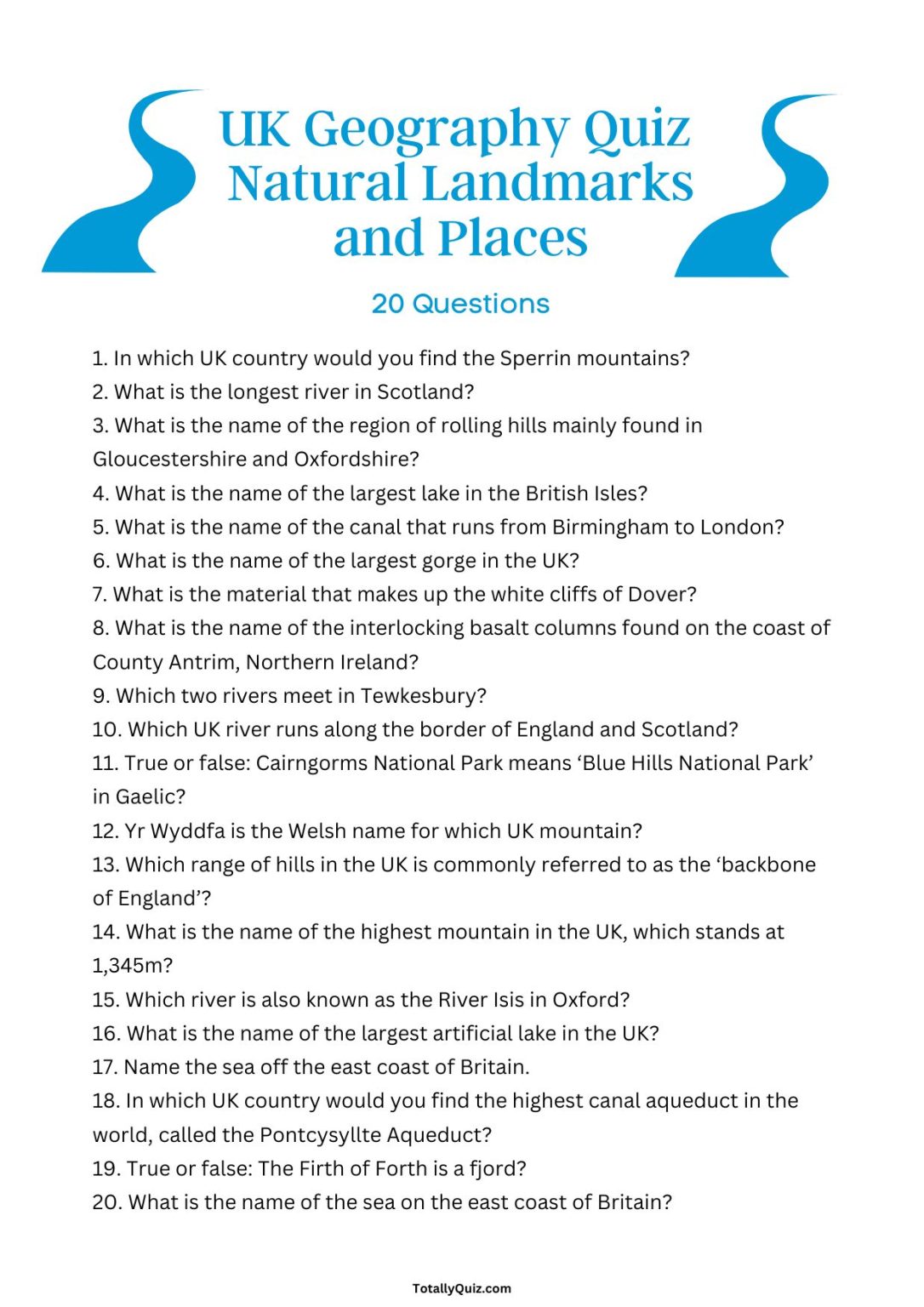 UK Geography Quiz: Natural Landmarks and Places - 20 Questions