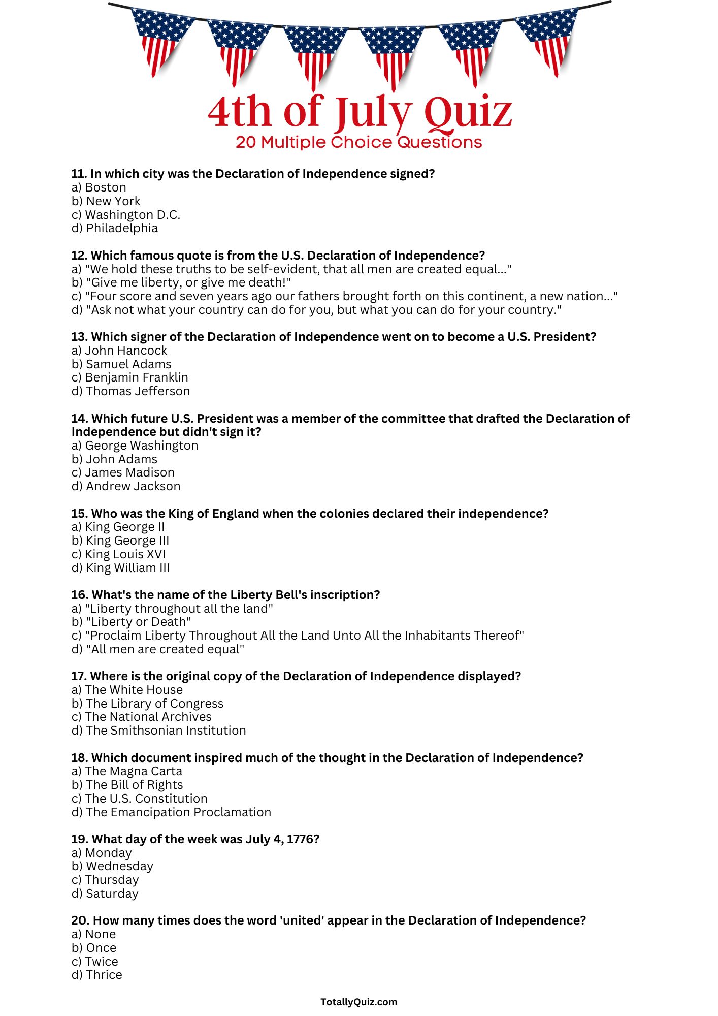 4th of July Quiz: Independence Day Quiz with Answers (2023)