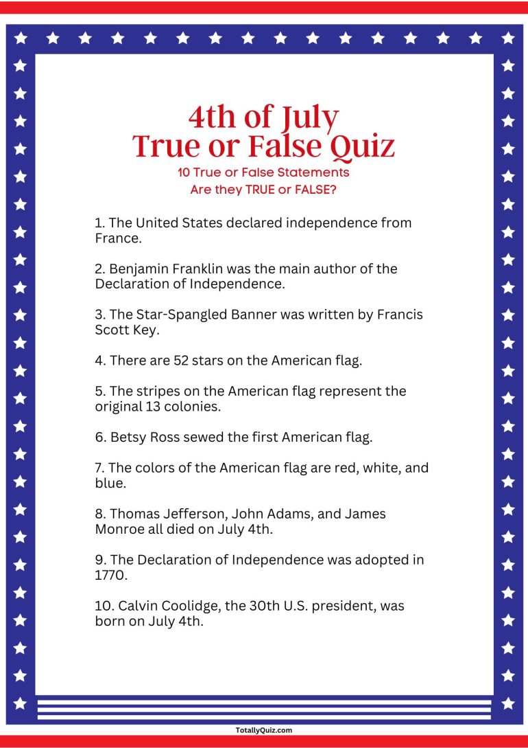 4th of July: Independence Day Quiz - True or False (2023)