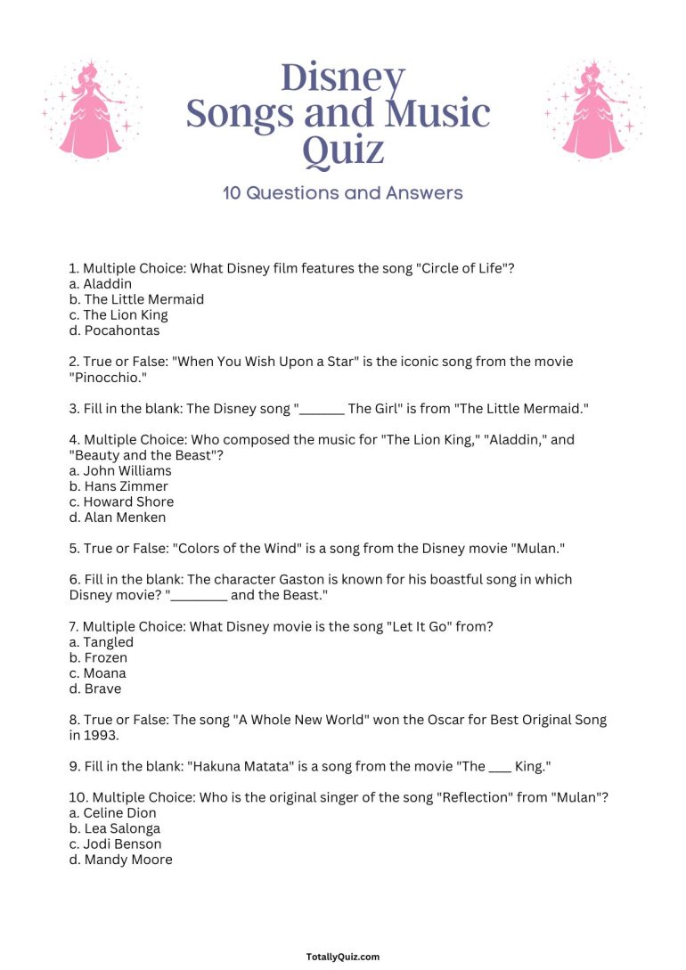 Disney Songs and Music Quiz: 10 Questions and Answers