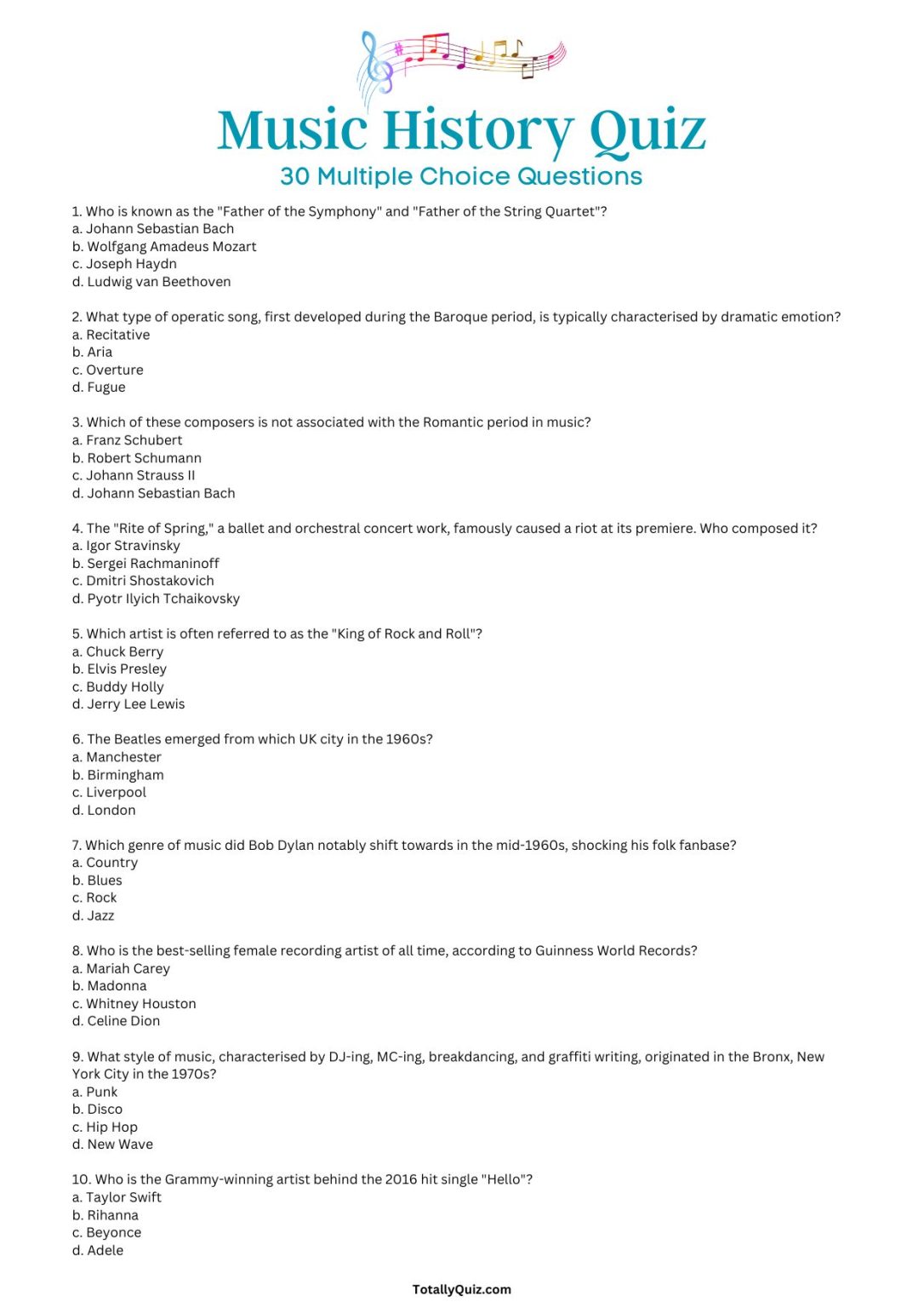 Music History Quiz - Totally Quiz
