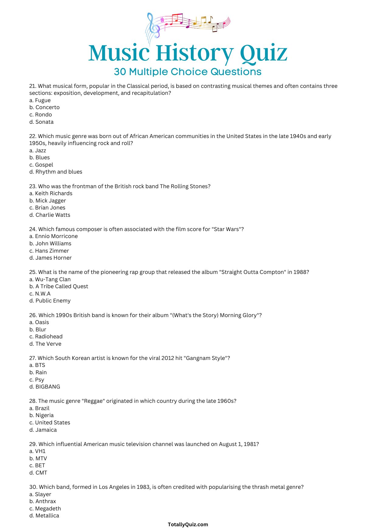 Music History Quiz - Totally Quiz