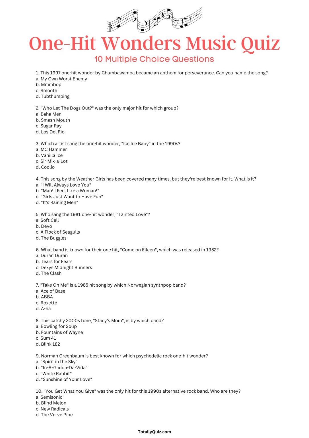 One-Hit Wonders Quiz - Totally Quiz