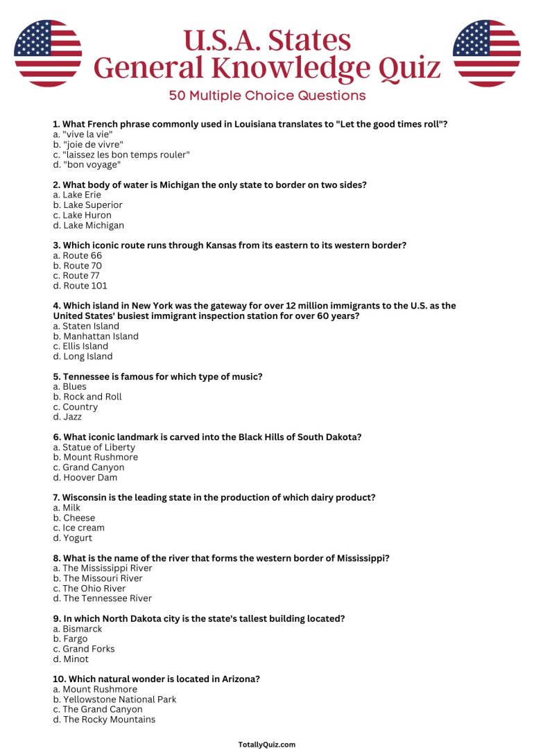 USA States General Knowledge Quiz: 50 Questions (2023)