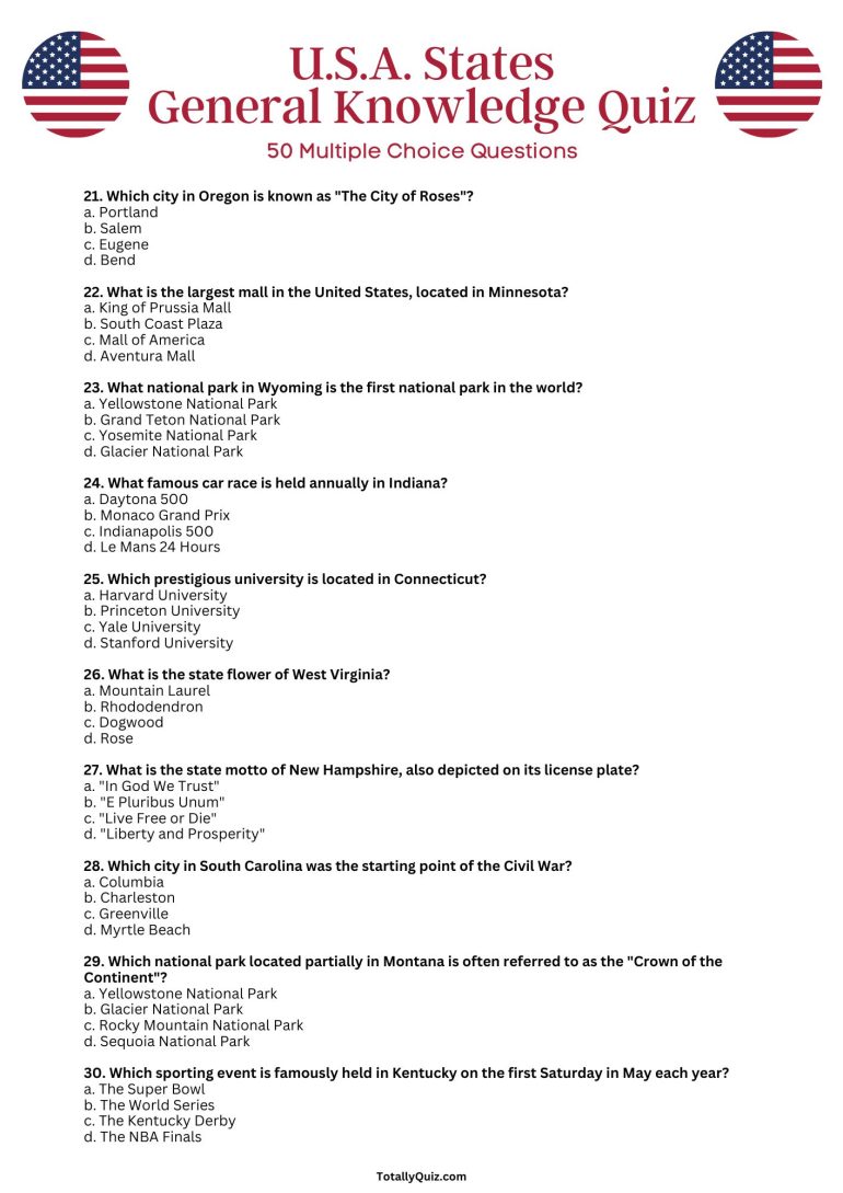 USA States General Knowledge Quiz: 50 Questions (2023)