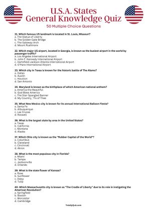 USA States General Knowledge Quiz: 50 Questions (2023)