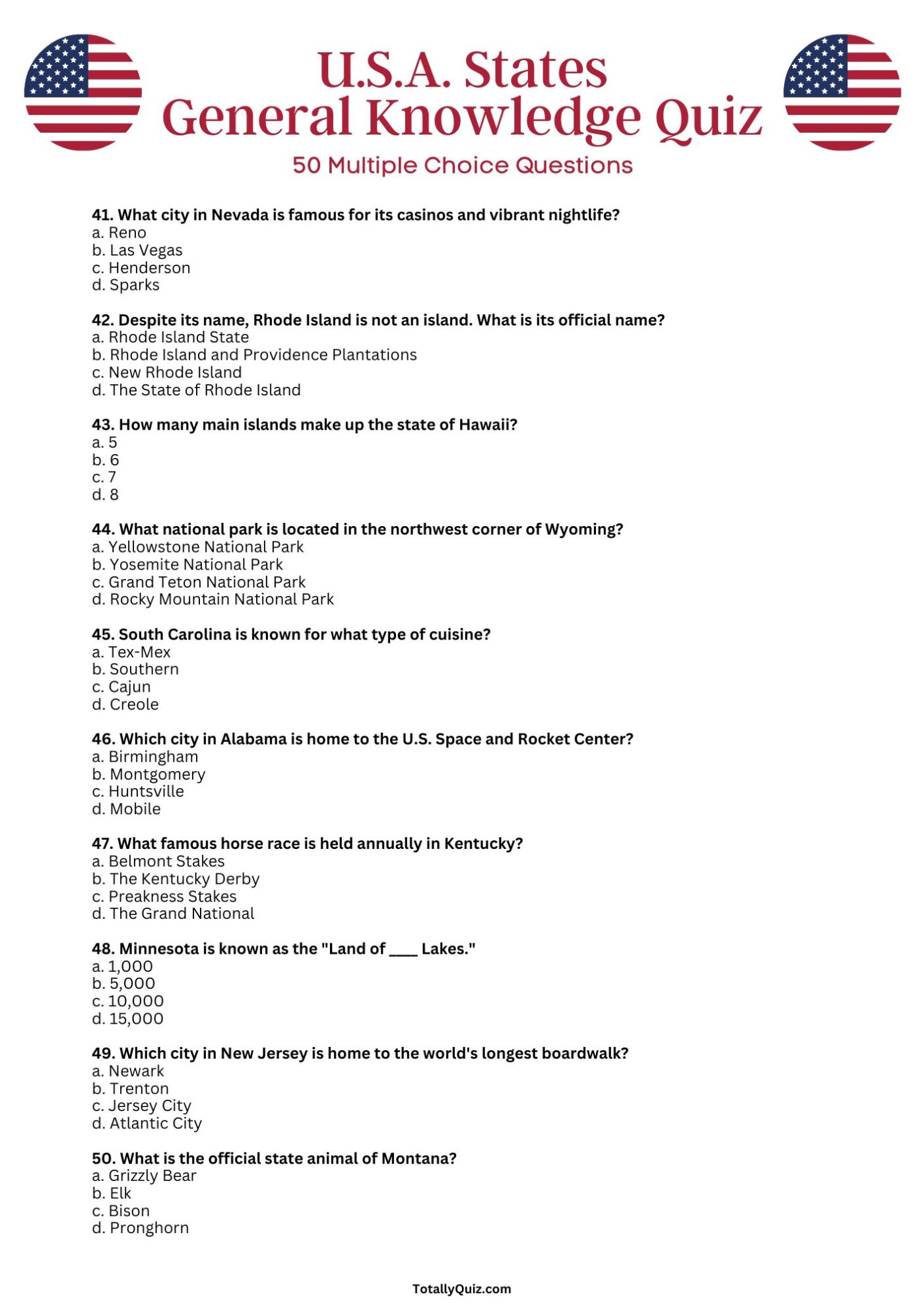 USA States General Knowledge Quiz: 50 Questions (2023)