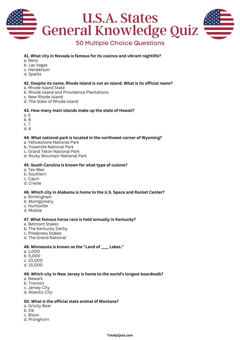 USA States General Knowledge Quiz: 50 Questions (2023)