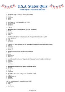 USA States Quiz: 50 Multiple Choice Questions about ALL 50 States