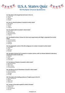 USA States Quiz: 50 Multiple Choice Questions about ALL 50 States