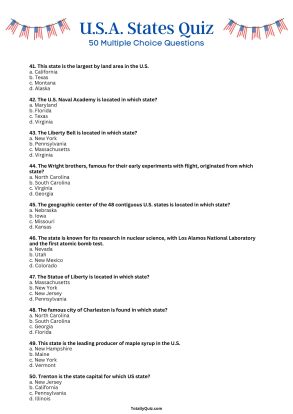 USA States Quiz: 50 Multiple Choice Questions about ALL 50 States