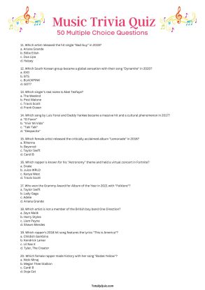 Music Trivia Quiz: Part 2 (2023)