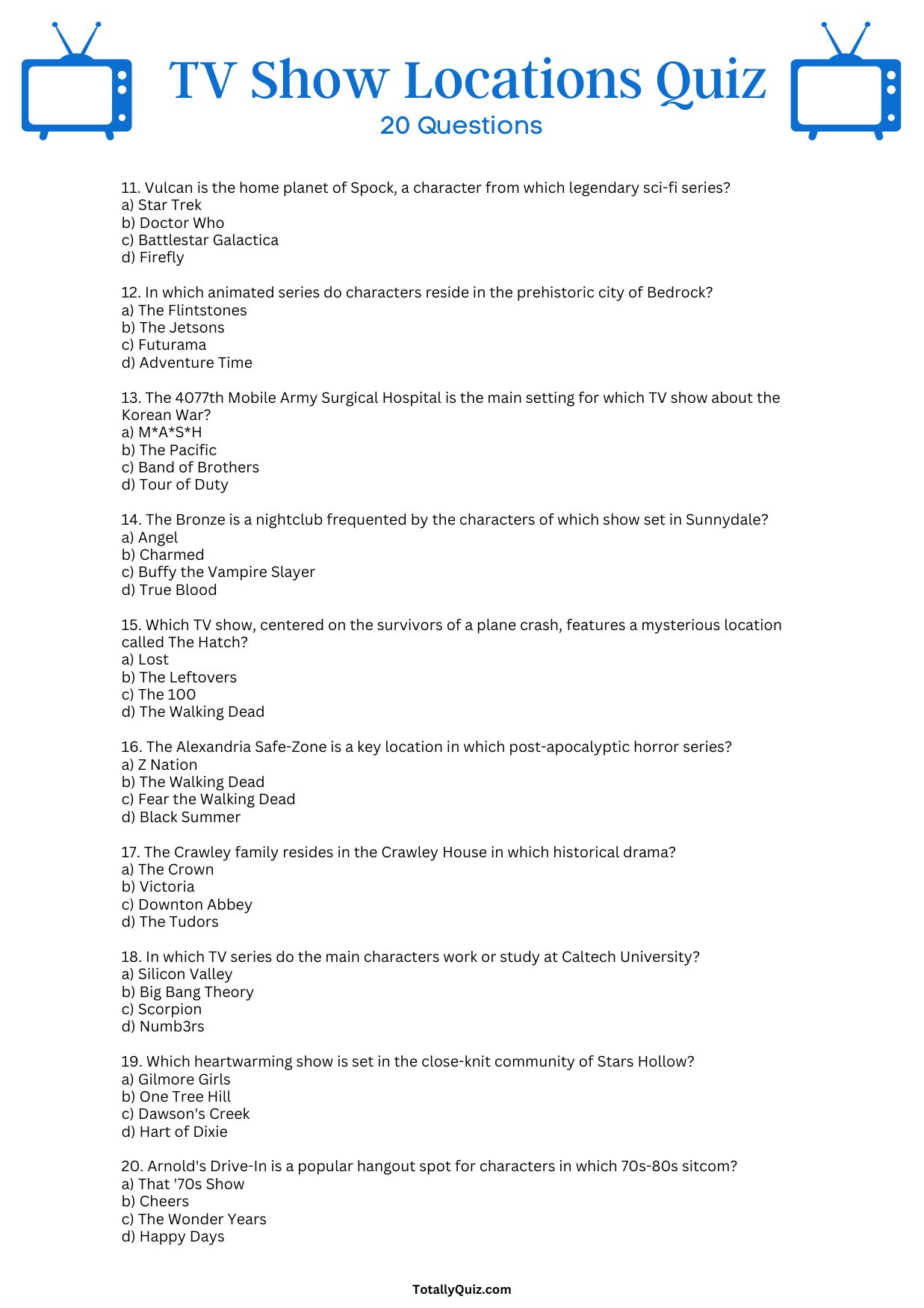 TV Locations Quiz: 20 Television Show Locations Questions