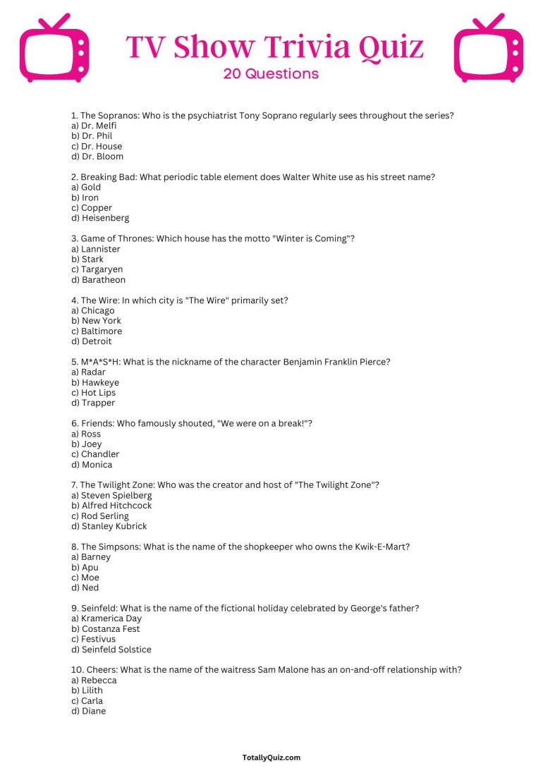 TV Show Trivia Quiz: 20 television trivia questions and answers